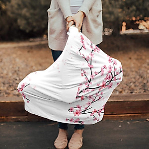 Baby Nursing Cover Carseat Canopy Spring Pink Cherry Blossom Flower Breathable Privacy Breastfeeding Scarf Nature Plant Floral Branch Multi Use Car Seat Covers for Boys or Girls
