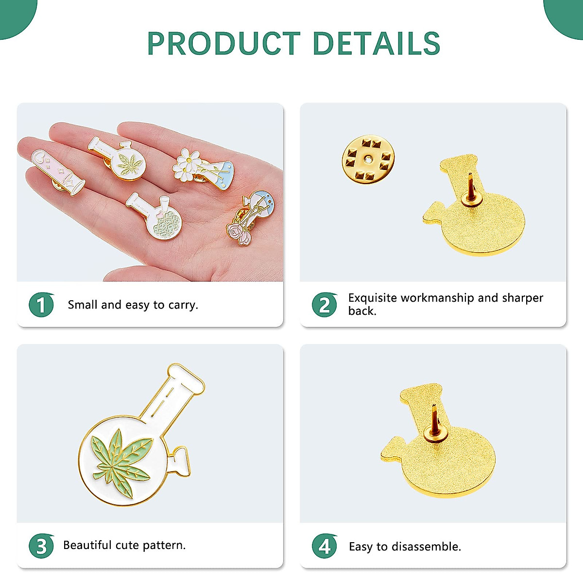 10 Pieces Pin Brooches Cute Floral Kawaii Pins Flask Test Tube Backpack Pins Aesthetic Spring Flower Plant Pins Set for Jackets Lapel Scientist Pins for Backpacks Clothes Caps Bags