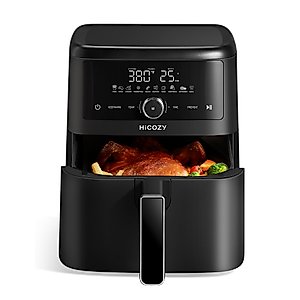 HiCOZY 10-in-1 Air Fryer, 6QT Family Size, Flash Crisp Technology, 400F for Hot & Crispy Results in Minutes, Roast, Reheat, Dehydrate & More, Black