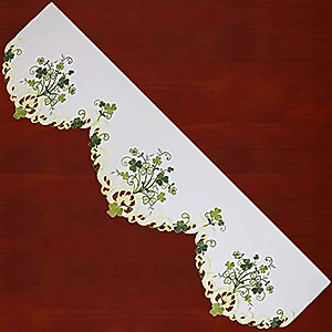 Simhomsen Embroidered Irish Clover St. Patrick’s Day Mantel Scarf Fireplace Top Runner for Spring Shamrock Decorations (70 × 17 inches)