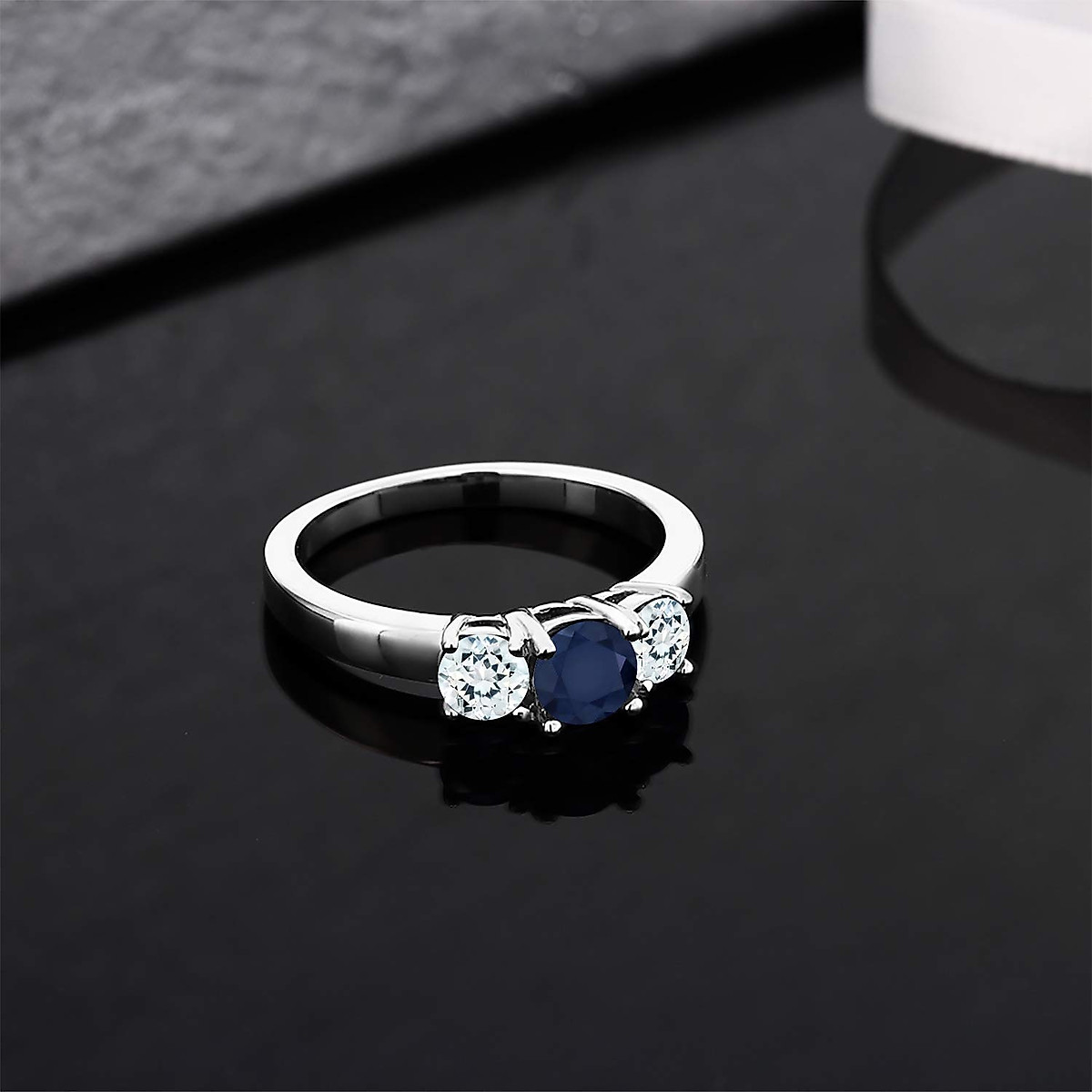 Gem Stone King 925 Sterling Silver Blue Sapphire and Sky Blue Aquamarine Ring For Women (1.04 Cttw, Gemstone Birthstone, Available In Size 5, 6, 7, 8, 9)