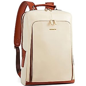 BOSTANTEN Leather Laptop Backpack, 15.6 inch Computer Bakpack Large Capacity Business Work Travel Bag for Women＆Men