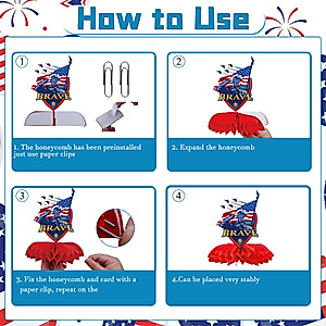 Gameza Veterans Day Party Decorations - 9PCS Veterans Day Decorations Thank You Veterans Honeycomb Centerpieces Table Decor Happy Veterans Day Patriotic Decorations Memorial Day Theme Party Supplies