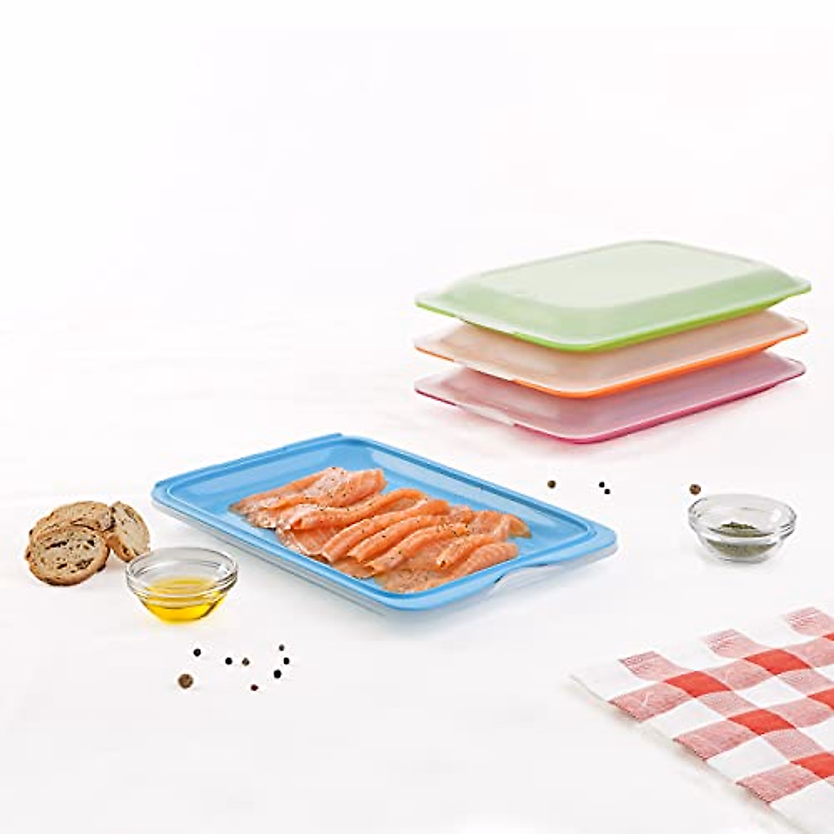Tatay Set 4 cold meat container, with lid and body removed, in four colours, reusable and stackable, made of BpA-free plastic