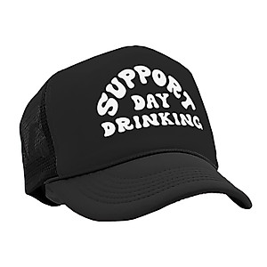 I Support Drinking During The Day - Vintage Retro Style Trucker Cap Hat (Full Black)