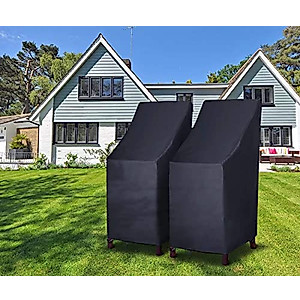 MAVINCHER Stackable Patio Chair Covers, High Back Outdoor Chair Covers, 600D Heavy Duty Waterproof Lawn Outside Barstool Furniture Covers,Fits for 4-6 Stackable Dining Chairs,27"W x 27"D x 49"H,2 Pack