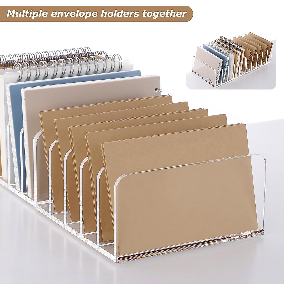 SANRUI Clear Desktop File Organizer, 5 Compartments Acrylic Office Document Sorter Mails Storage, Multifunction Letter Folder Racks Holders for Office,Home, School Desk Organization