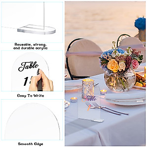 10 Sets Arch Acrylic Table Sign Clear Acrylic Table Numbers DIY Blank Acrylic Sign with Stand Arched Table Signs for Wedding Meetings Events Restaurant Office