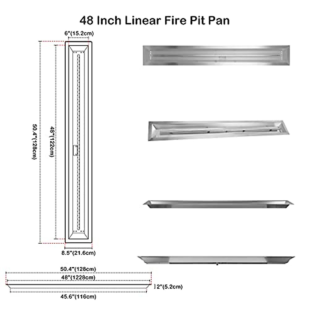Stanbroil 48 x 6 inch Linear Drop-in Fire Pit Burner Pan with Spark Ignition Kit Natural Gas Version, Rated for up to 91,000 BTU’s