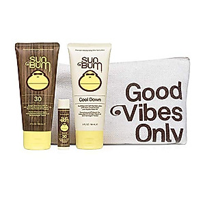 Sun Bum Travel Sun Care Pack - Moisturizing Sunscreen, Lip Balm & Cool Down Lotion. Hawaii 104 Reef Compliant, Broad Spectrum UVA/UVB Protection.