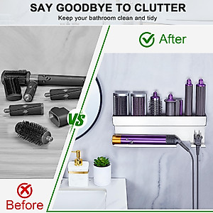 YAYINLI Blow Dryer Holder Wall Mounted Hair Dryer Holder, Blow Dryer and Curling Iron Holder for 7 in 1 Styler Attachments, Stainless Steel Straightener Holder, Bathroom Hair Tools Organizer Storage
