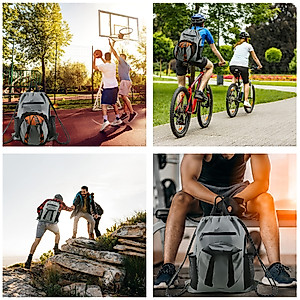 BeeGreen Grey Basketball Backpack Drawstring Backpack with Ball Holder & Shoe Compartment Sling Backpack for Soccer & Football & Volleyball, String Backpack for Dance Sports Yoga Men Women