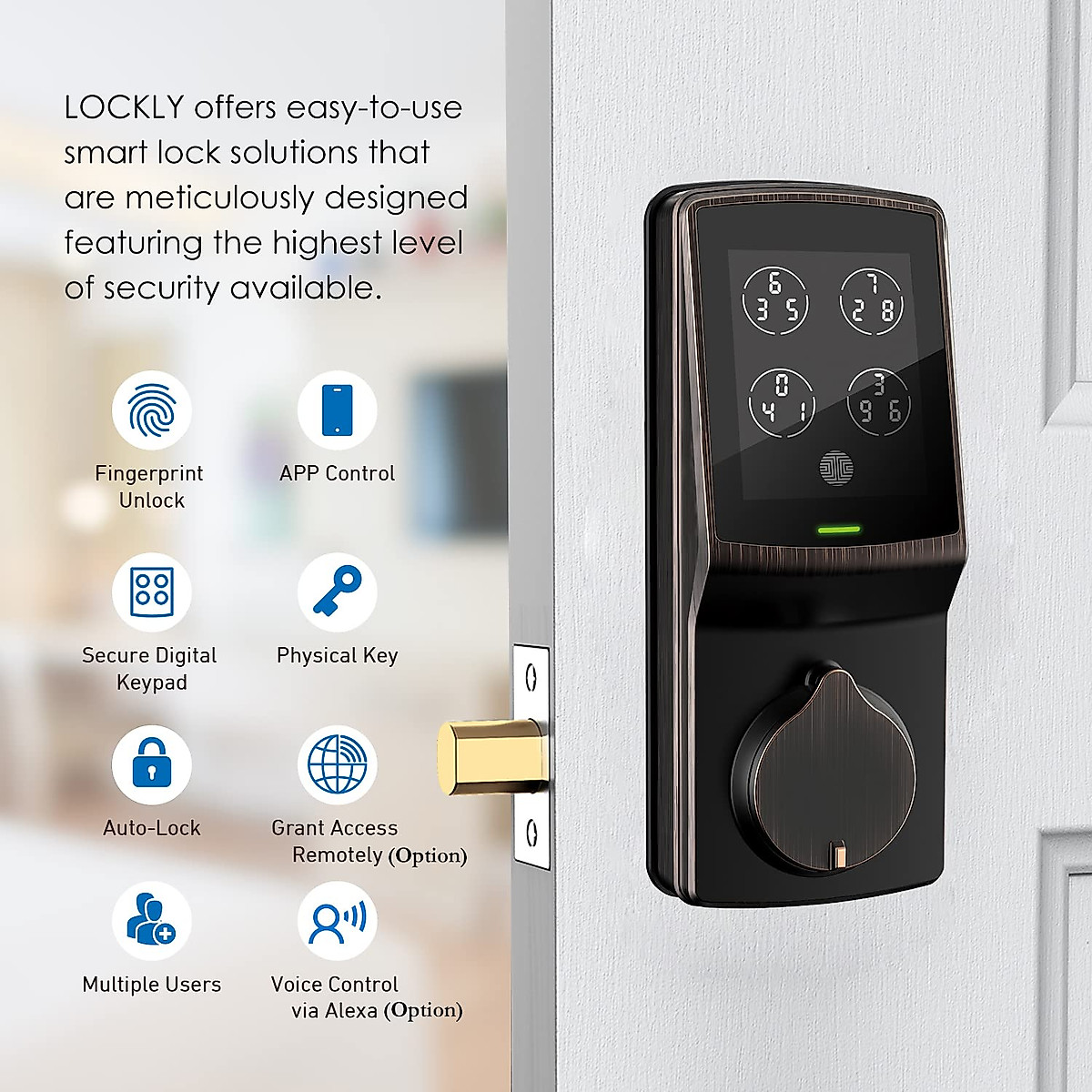 Lockly Secure Plus Deadbolt | Bluetooth Digital Door Lock, Fingerprint Scanner, Touchscreen Keypad, App Control, Auto Lock, Keyless Entry Door Lock (PGD728FMB, Venetian Bronze)
