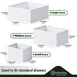 Drawer Organizer Clothes Set of 12 White-Grey - Dresser Organizer For Nursery, Bedroom, Closet - Perfect Baby Clothes Organizer and Storage & General Nursery Organization or Dresser Drawer Organizers