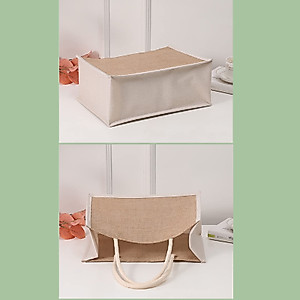 MEIANJU Jute Tote Bag Natural Reusable Jute Tote Bag with Handles Gift Bag Wedding Party Shopping Bridesmaid Favors Blank Burlap Bag Embroidery DIY Art Crafts Print Decoration 12.5"x8.6"x5.8"Pack of6