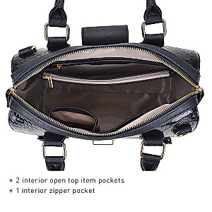 Dasein Women Barrel Handbags Fashion Satchel Bags Top Handle Shoulder Purses Vegan Leather Work Tote (Crocodile Black)