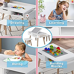 PIAOMTIEE Upgraded Kids Art Table and Chair Set, 2-in-1 Multi Activity Table Set w/Detachable Tabletop for Toddlers Crafts, Drawing, Reading, Playroom, Lego Table with Storage, Gift for Boy & Girl