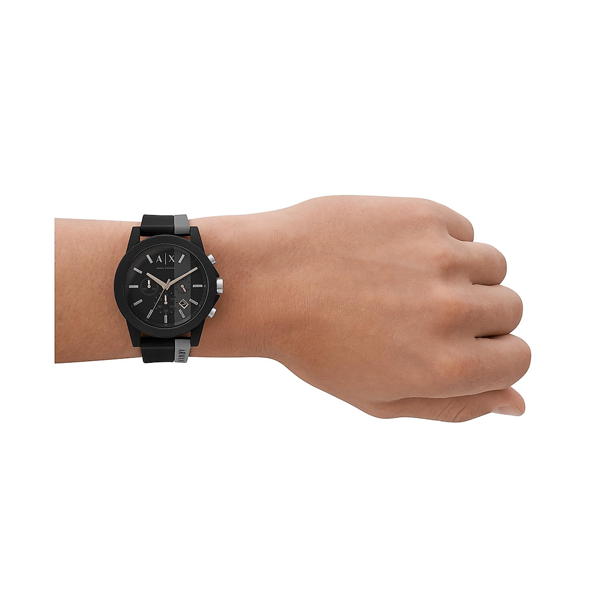 A｜X ARMANI EXCHANGE Men's Chronograph Black & Gray Silicone Strap Watch (Model: A|X1331)