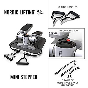 Mini Stepper & Stair Climber Machine - w/Resistance Bands Set - Built in Monitor by Nordic Lifting