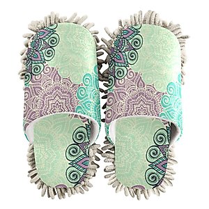 Kigai Microfiber Cleaning Slippers Green Mandala Washable Mop Shoes Slipper for Men/Women House Floor Dust Cleaner, Size M