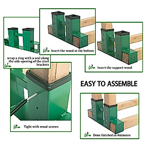 LARNORJE 2 x 2 inch Firewood Log Rack Bracket Kit - 2 Pack Log Storage Holder, Heavy Duty Steel Wood Stacker Adjustable Length for Outdoor Indoor Patio Deck, with Seal Strip, Gloves and Screws, Green