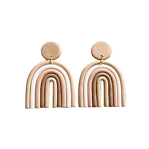 Handmade Bohemian Rainbow Clay Dangle Earrings Colorful Ceramic Clay U Shape Earrings for Women Jewelry (F)