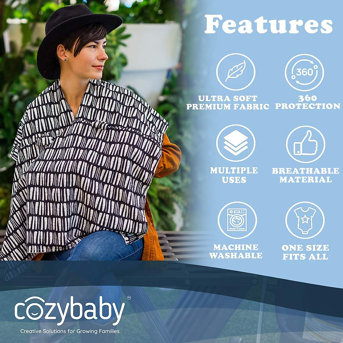 The World’s Softest CozyBaby 4-in-1 Carseat Canopy & Nursing Cover. 4 Uses – Baby Car Seat & Stroller Cover, Nursing Cover Breastfeeding Scarf, Baby Change Mat & Ultra-Soft Baby Blanket (Black)