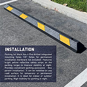 EasyGo Product Parking Lot Curb Wheel Stopper – Heavy Duty Rubber – 6 Ft Long – 72”X6”X4” - Parking Spaces, Crack, or Fade – 44,000 LB Capacity – 1 Pack