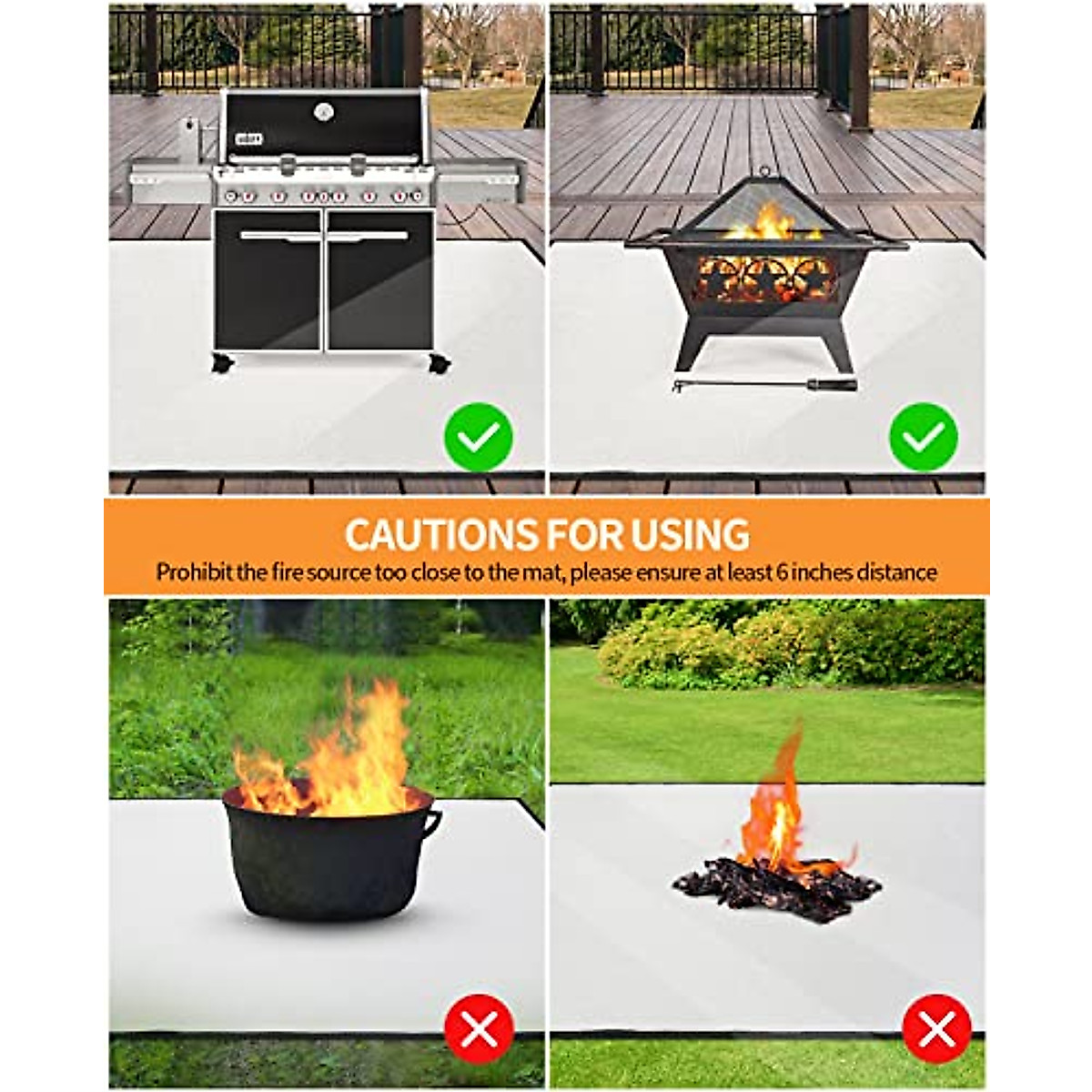 homenote Grill Mat for Outdoor Grill, Fiberglass Large 36 x 65 inches Deck Protector Under Grill Mats, Fireproof Floor Mat for Outdoor, Perfect for Charcoal Gas Grills,Griddles and Smokers, Silver