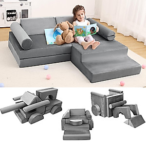GarveeHome Modular Kids Couch 13PCS Nugget Couch,Toddler Couch for Creative Boys Girls, Convertible Nugget Couch Kids Modular Play Couch, Kids Sofa for Playroom,Grey 56.7"x28.35"