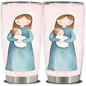 FOCIUZTA 20oz Artistic Watercolor Mother and Child Tumbler with lid, Travel Coffee Cup, Ideal for Easter, Mother Day, and birthday gifts