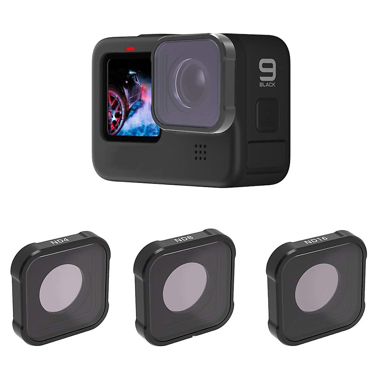 QKOO Neutral Density Filter ND4/8/16 Lens Filter Set for GoPro Hero 13 12 11 10 9 Black (Works with Media Mod) (Directly Replace The Standard Protective Lens On Your Camera)