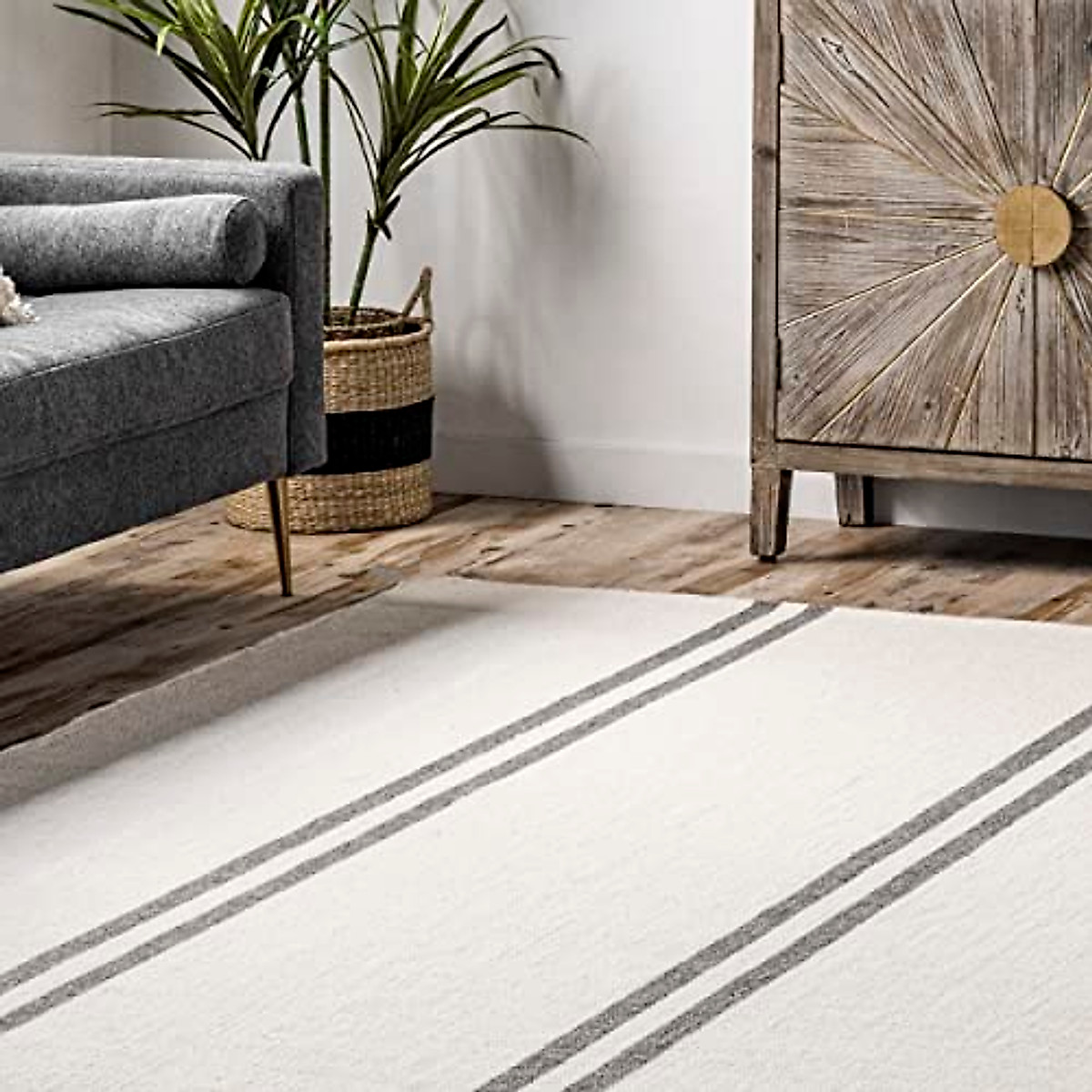nuLOOM Stacia Stripes Wool Flatweave Area Rug, 10' x 14', Ivory