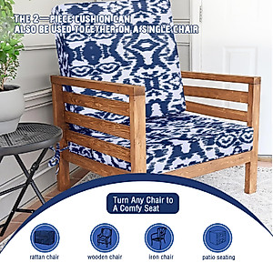 PRIMEPATIO Patio Chair Cushions 17x16, Outdoor Chair Cushions Set of 2, Waterproof Outdoor Seat Cushions with Fade Resistant Pattern, Patio Furniture Garden Sofa Couch Pads with Ties (Navy Blue)