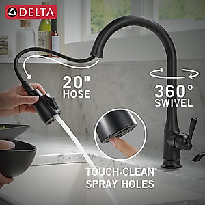 Delta Faucet Capertee Black Kitchen Faucet with Soap Dispenser, Kitchen Faucets with Pull Down Sprayer, Kitchen Sink Faucet with Magnetic Docking Spray Head, Matte Black 19877Z-BLSD-DST