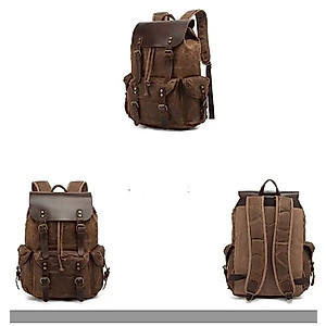 Genuine Leather Canvas waxed Backpack Travel Laptop Bag