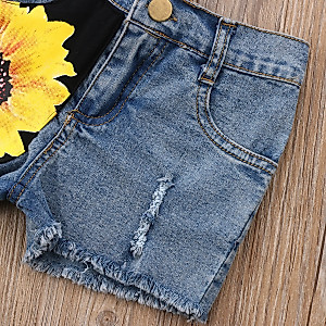 Honganda Fashion 2Pcs Toddler Kids Baby Girl Sunflower Outfits Sleeveless Tank Top+Denim Shorts Summer Clothes (Black, 4-5T)