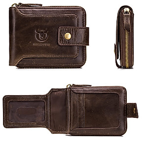 LUKZIJAES Genuine Leather Wallet for Men RFID Blocking Large Capacity Card Case with Zipper ID Window Coin Pocket (#2-Coffee)