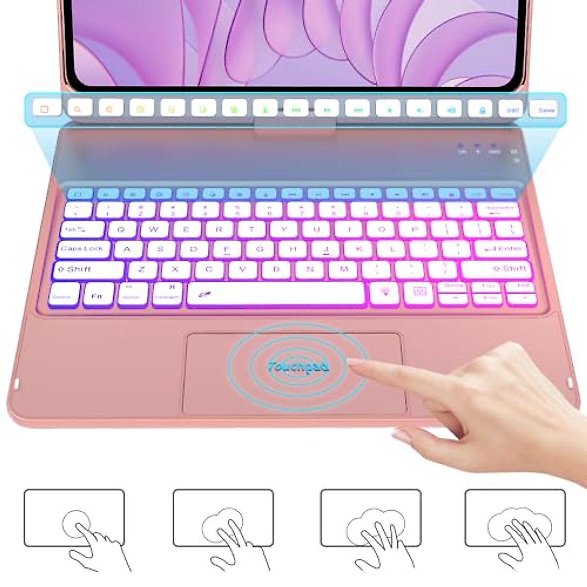 Keyboard Case for iPad Air 13 inch (M2) 2024, Touch iPad 12.9 inch 4th 3rd Generation Case with Keyboard 2020/2018,7 Colors Backlits Keyboard with Trackpad,Magic 360° Rotatable,Pencil Holder-Rose Gold