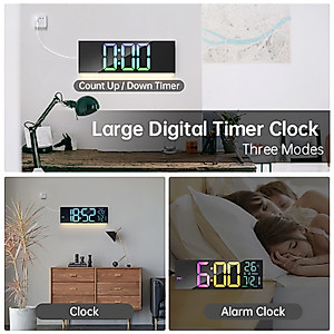 Digital Wall Clock Large Display, 16.2" Digital Wall Clock with RGB Color Changing Remote Control, Automatic Brightness Dimmer with Night Lights, Auto DST, Date Week,Temperature