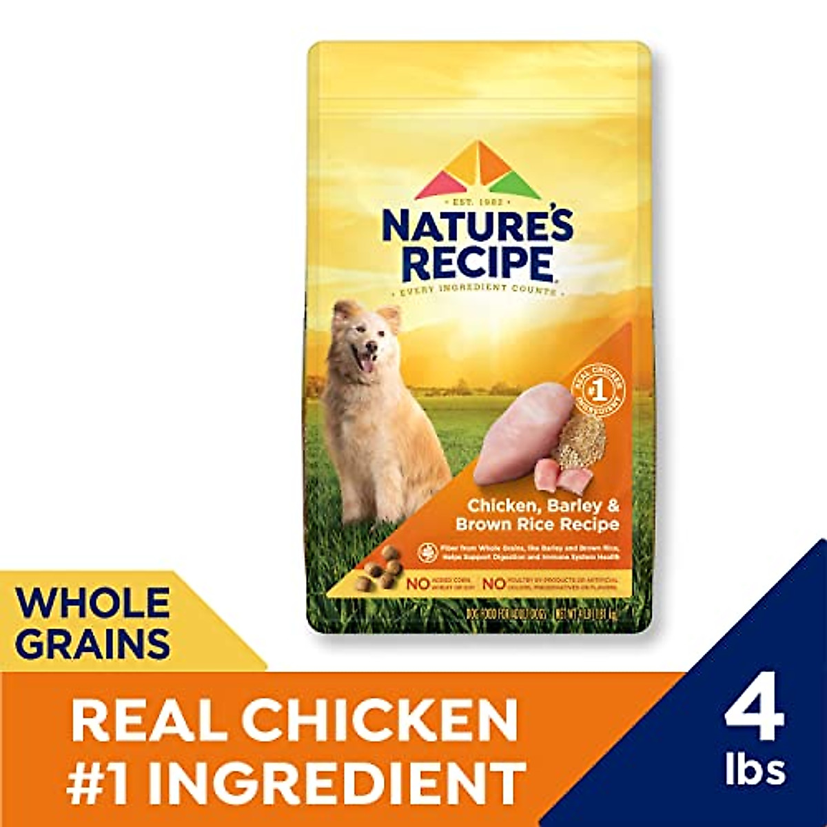 Nature’s Recipe Adult Dry Dog Food, Chicken & Rice Recipe, 4 Pound Bag