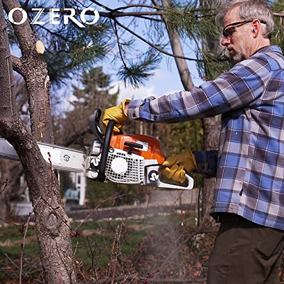 OZERO Leather Work Gloves Flex Grip Stretchable Tough Cowhide Work Gloves 1 Pair (Gold, Medium)