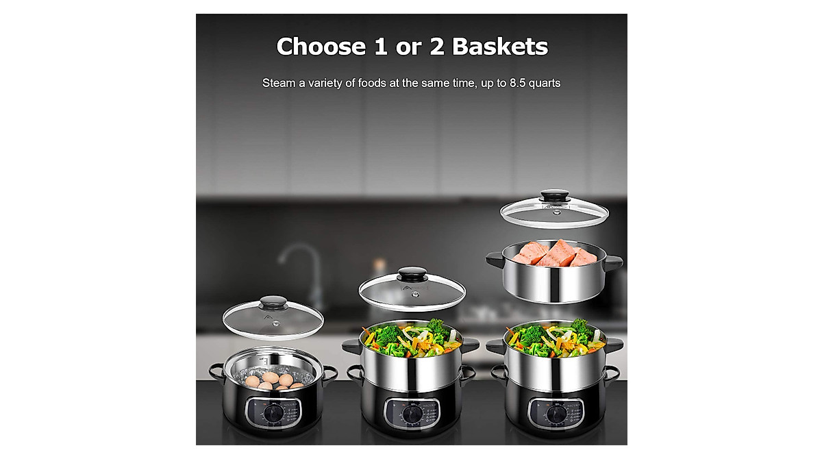 Secura 2-Tier Stainless Steel Food Steamer | 8.5 Qt Electric Steamer