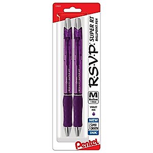 Pentel RSVP Super RT Ballpoint Pen, (1.0mm) Medium Line, Violet Ink, 2-Pk - BX480BP2V