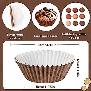 SANNIX 450pcs Woodland Cupcake Liners, Woodgrain Baking Cups Cupcake Wrappers Paper Wraps Muffin Liners for Bridal Showers Wedding Birthday Party Decorations Supplies