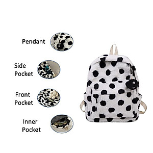 Fuvtory Kawaii Cute Aesthetic Fuzzy Fluffy Plush Sherpa Fleece Dot Backpack Rucksack Daypack School Teen Girls Children Women (pink)