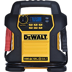 DEWALT DXAEJ14 Digital Portable Power Station Jump Starter: 1400 Peak/700 Instant Amps, 120 PSI Digital Air Compressor, 3.1A USB Ports, Battery Clamps , Yellow