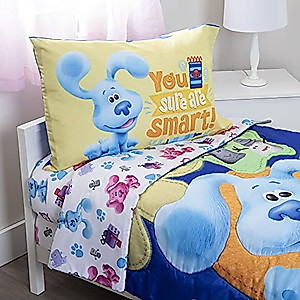Blues Clues You Are Smart 4 Piece Toddler Bedding Set – Includes Comforter, Sheet Set – Fitted + Top Sheet + Reversible Pillowcase for Boys And Girls Beds, Blue