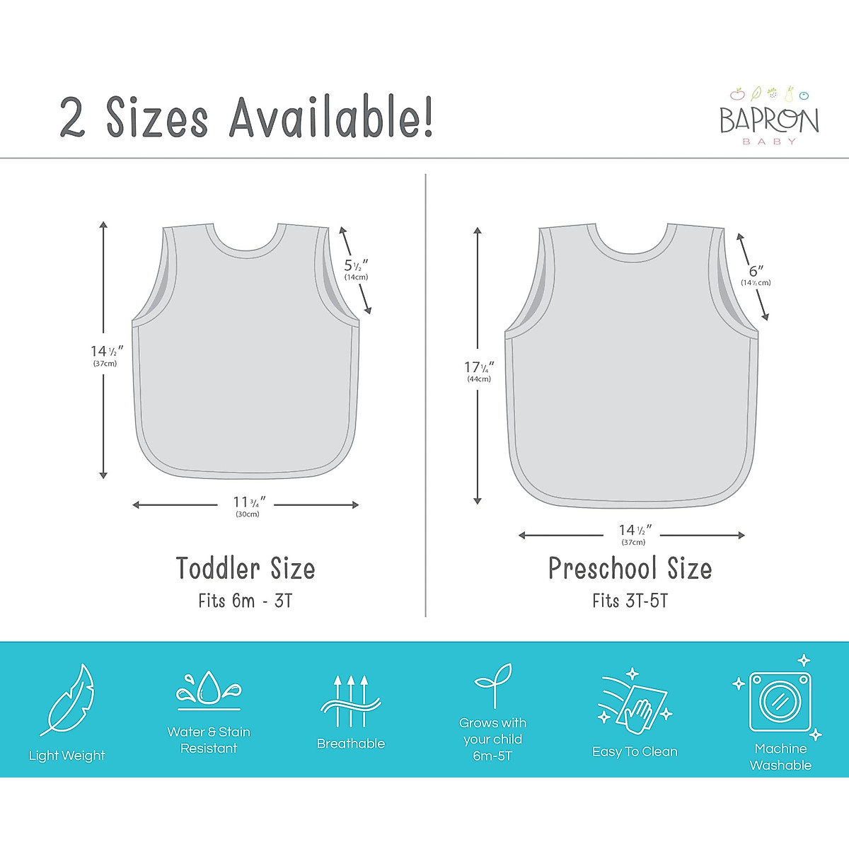 BapronBaby Flutter Organic Dot Bapron - No Neck Tie Safer Bib for Baby & Toddler - Soft Waterproof Stain Resistant - Machine Washable - Sz Baby/Toddler 6m-3T