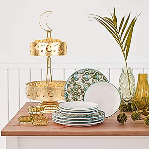 PTYQU Eid Mubarak Golden Metal Tray Decorations Cookies Storage Ramadan Ornament Party Festival Table Decor-Double-Layer Assembly